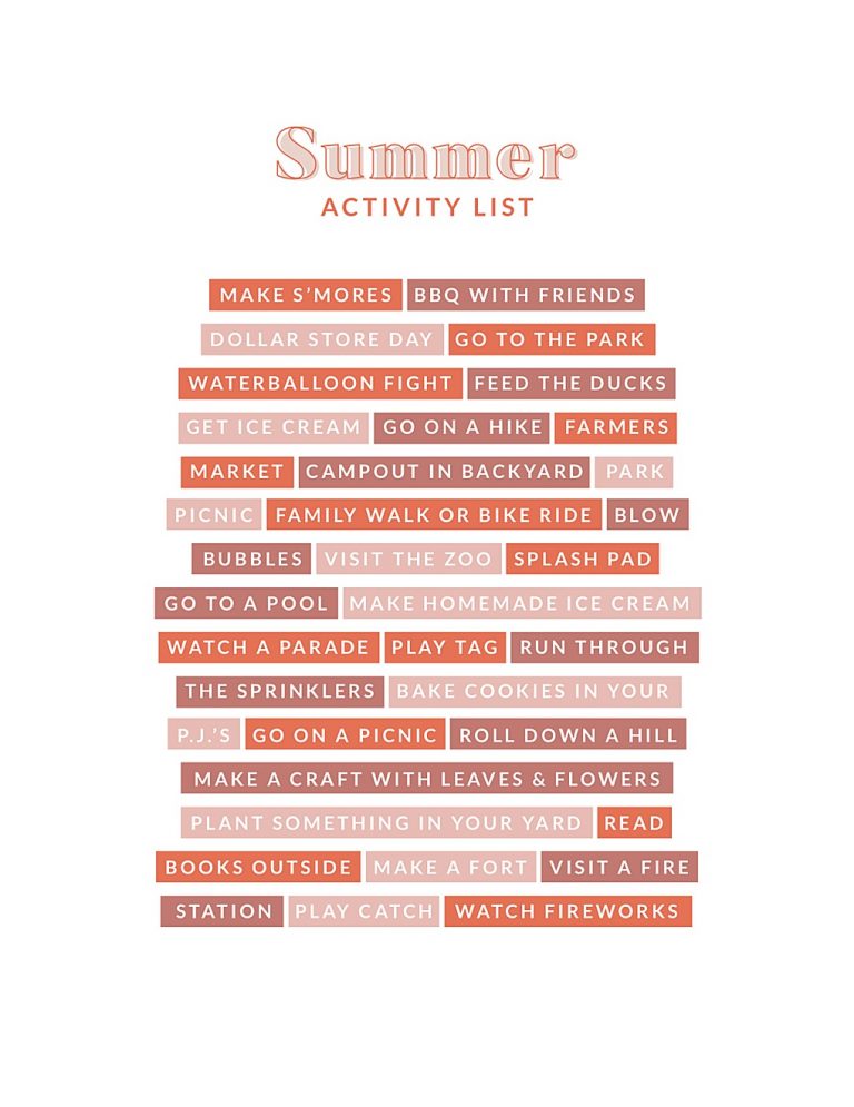 Free Summer Activity List Printables - Dani Marie Blog